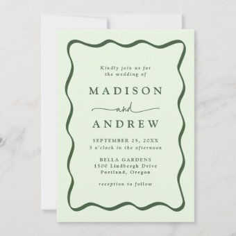 Modern Green Wavy Frame Photo Wedding Invitation | Zazzle