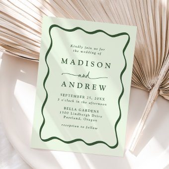 Modern Green Wavy Frame Wedding Invitation | Zazzle