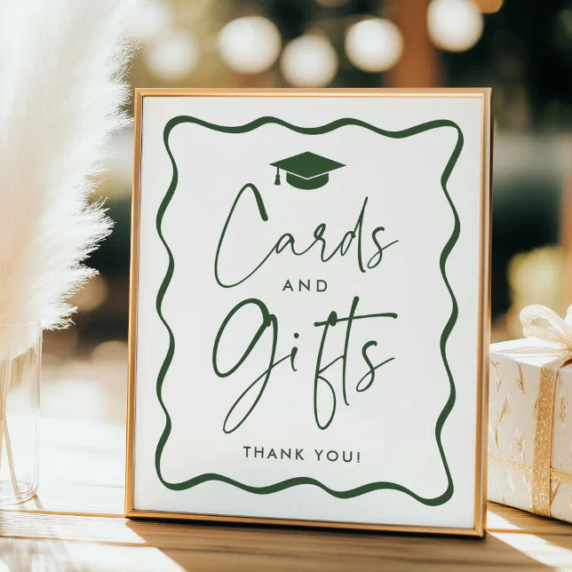 Modern Green Wavy Graduation Cards and Gifts Poster | Zazzle