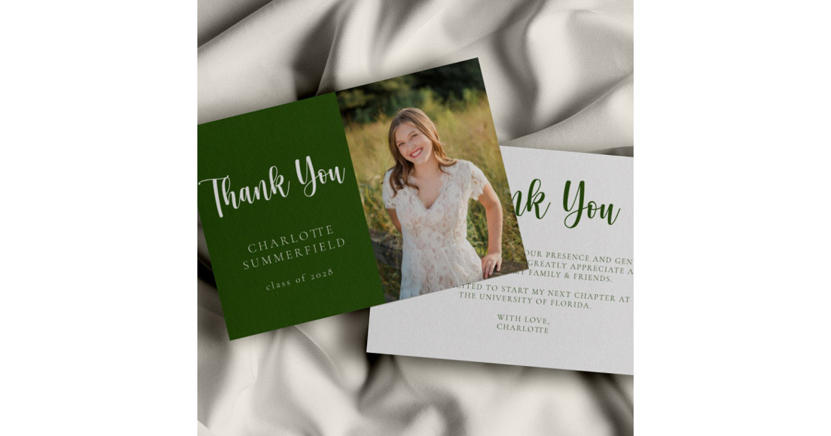 Modern Green White Graduation Thank You Card | Zazzle