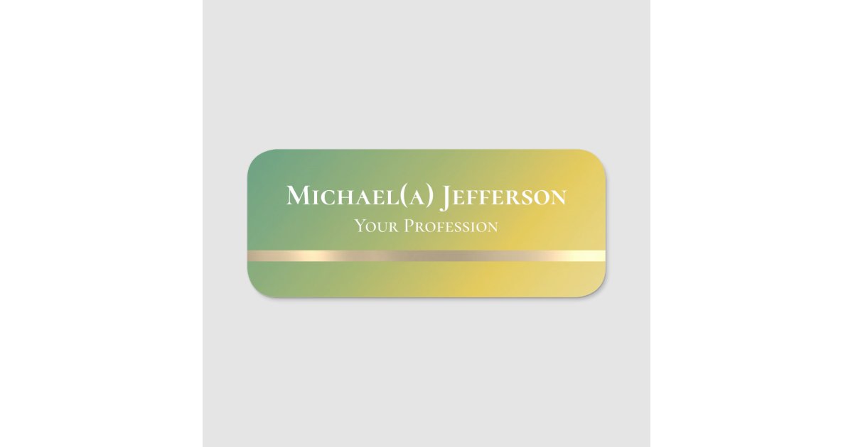 Modern Green Yellow Gradient & Gold Unique Elegant Name Tag | Zazzle
