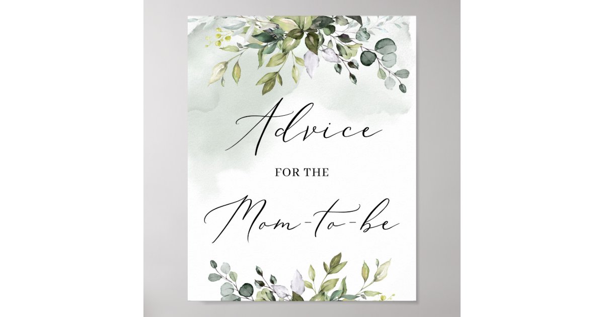 Modern greenery advice for the mom-to-be sign | Zazzle