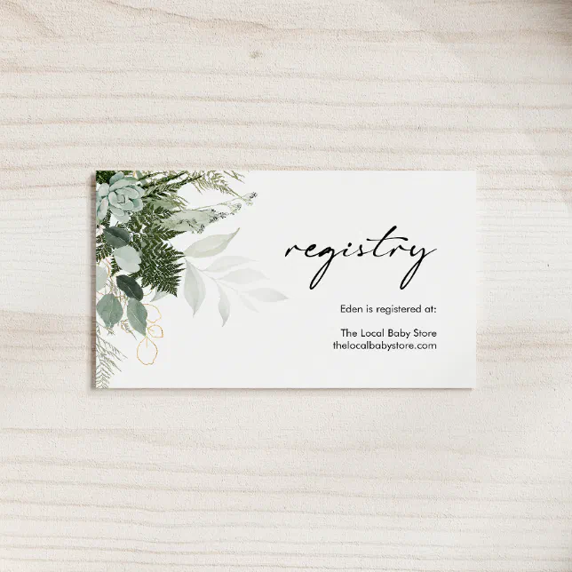Modern Greenery and Gold Baby Shower Registry Enclosure Card | Zazzle