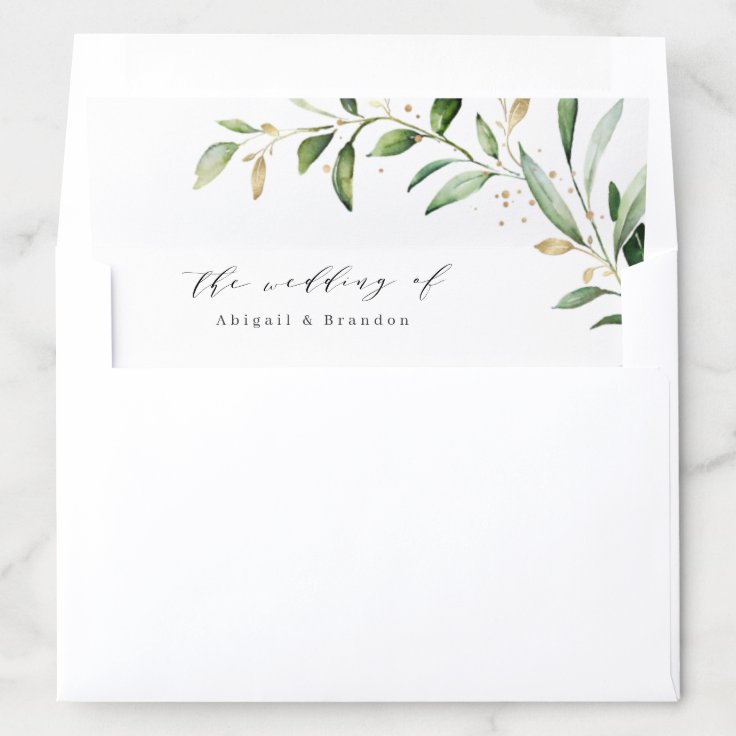 Modern Greenery and Gold Rustic Wedding Envelope Liner | Zazzle