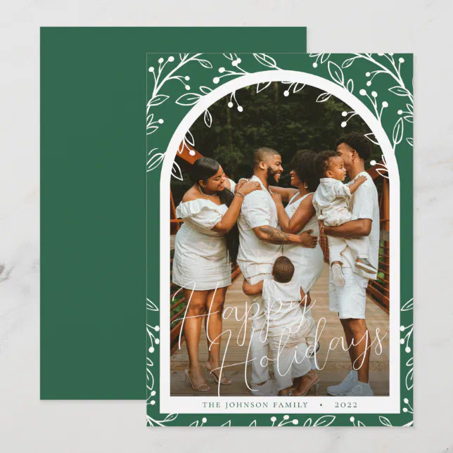 Modern Greenery Arch Family Photo Holiday Card | Zazzle