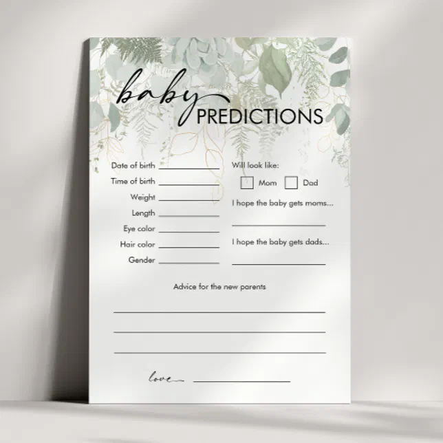 Modern Greenery Baby Shower Baby Predictions Card | Zazzle