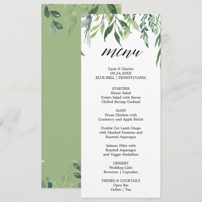 Modern Greenery Botanical Foliage Dinner Menu Card | Zazzle.com