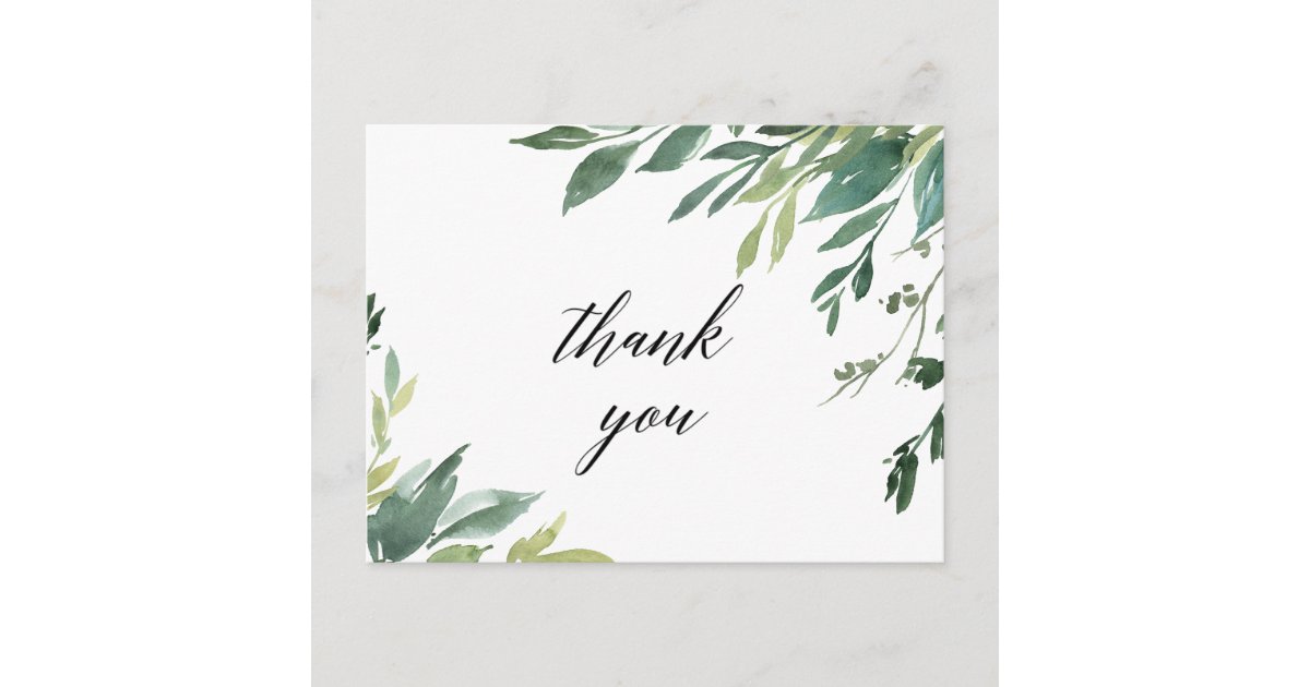 Modern Greenery Botanical Foliage Thank You Postcard | Zazzle