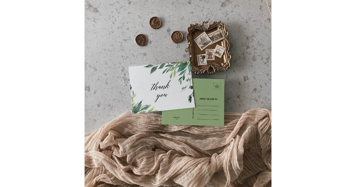 Modern Greenery Botanical Foliage Thank You Postcard | Zazzle
