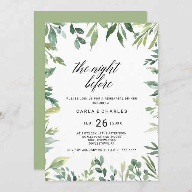 Modern Greenery Botanical Foliage The Night Before Invitation | Zazzle