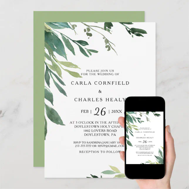 Modern Greenery Botanical Foliage Wedding Invitation | Zazzle