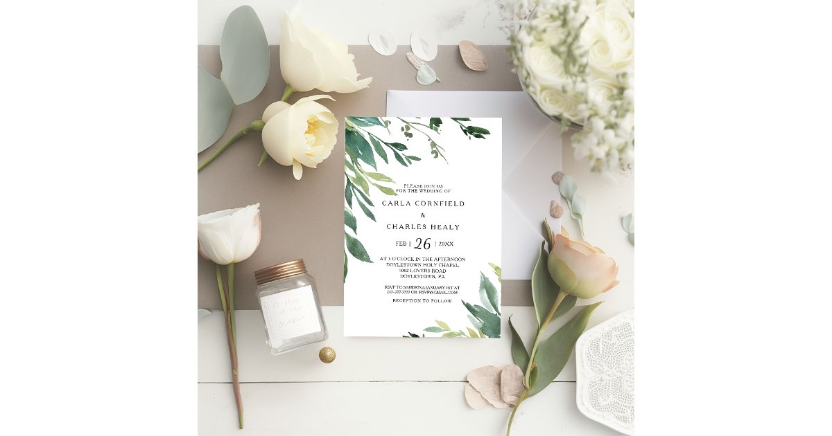 Modern Greenery Botanical Foliage Wedding Invitation | Zazzle
