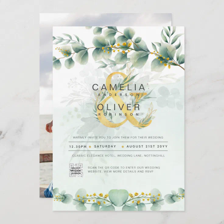 Modern Greenery Botanical Gold Wedding Invitation | Zazzle