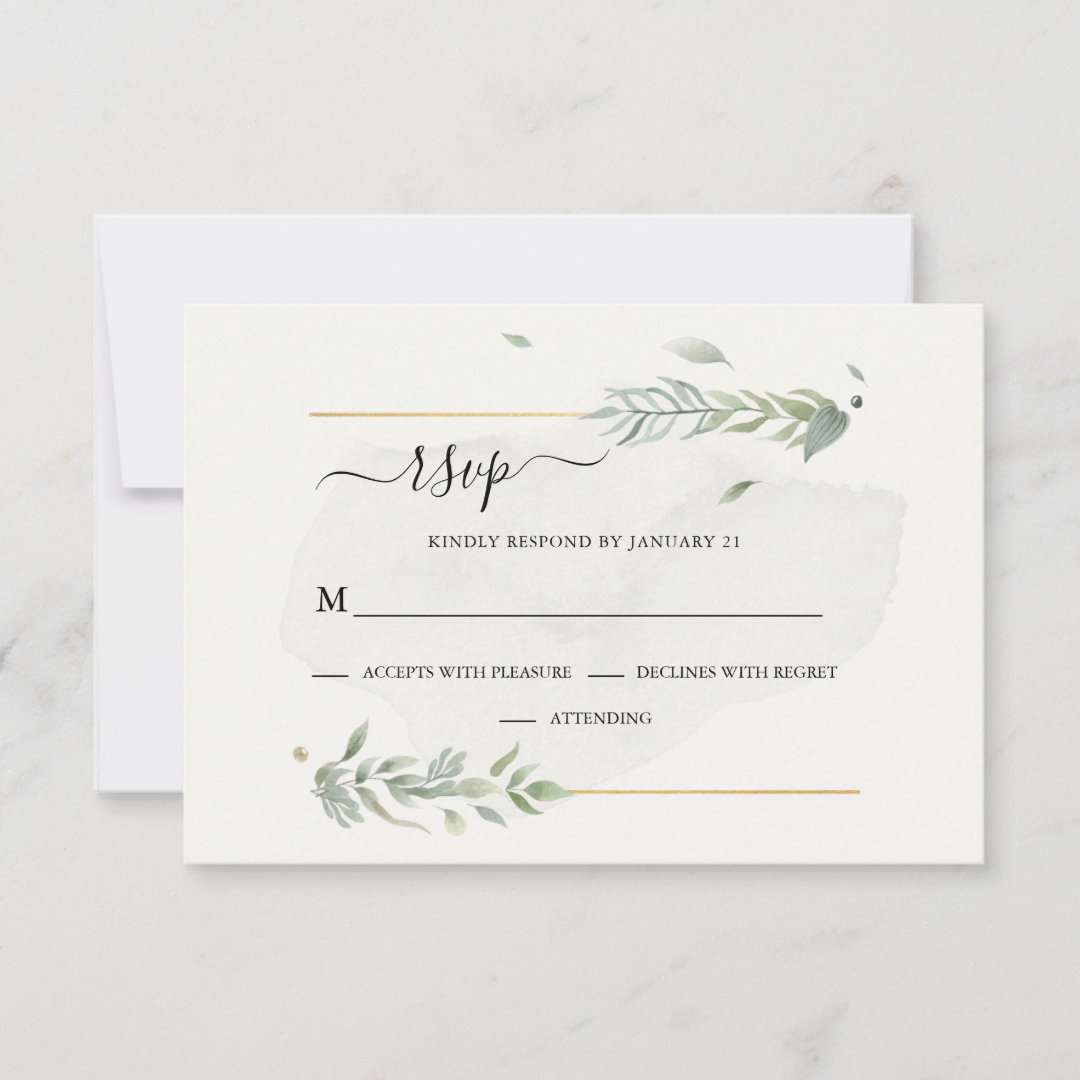 Modern Greenery Botanical Watercolor Elegant RSVP Card | Zazzle