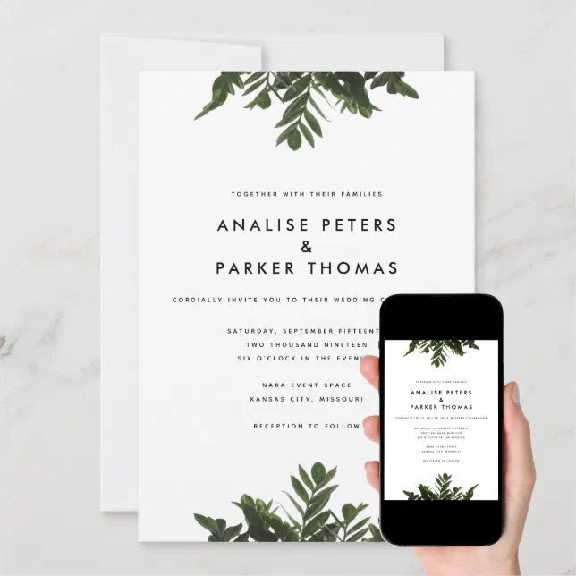 Modern Greenery Botanical Wedding Invitation | Zazzle