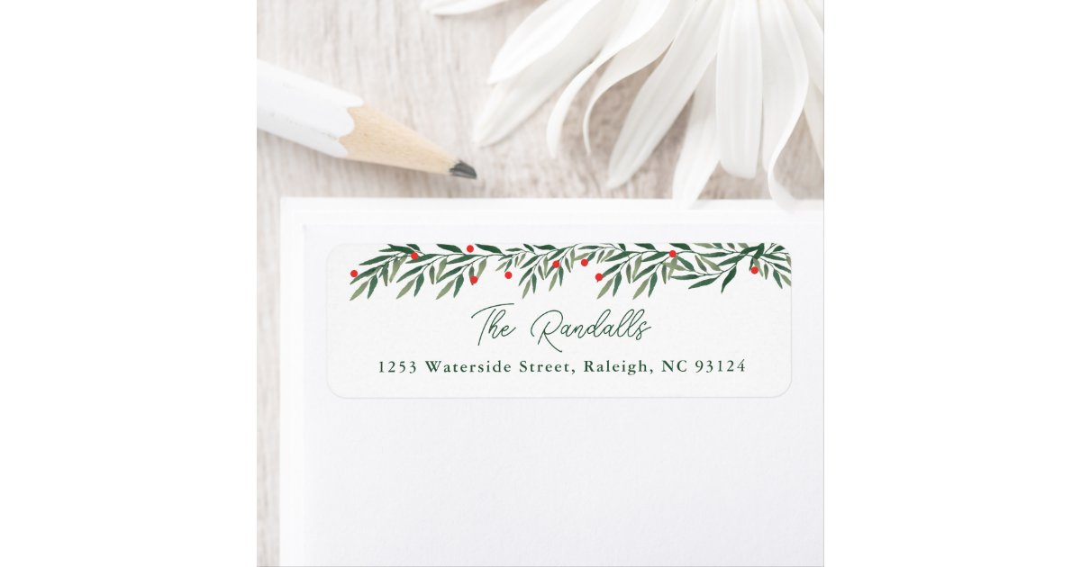 Modern Greenery Christmas Card Return Address Label | Zazzle