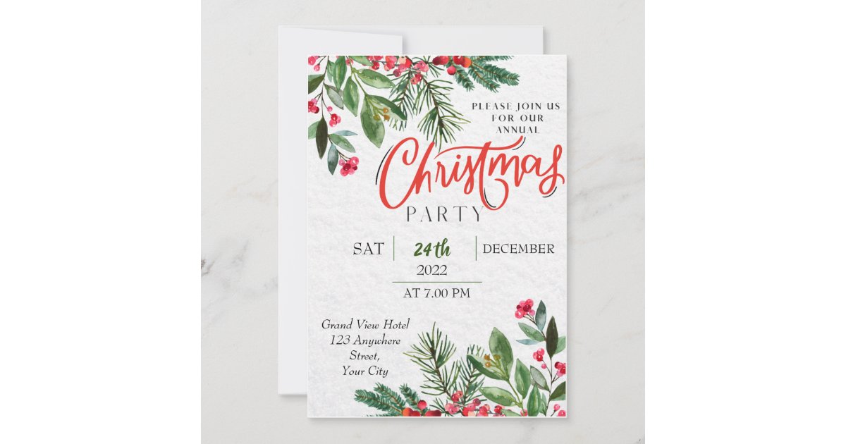 Modern Greenery Christmas Party Invitation | Zazzle