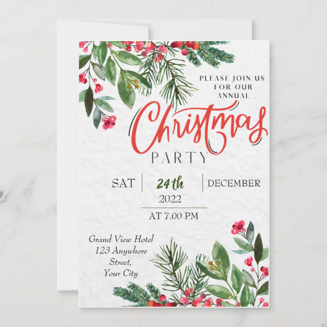 Modern Greenery Christmas Party Invitation | Zazzle