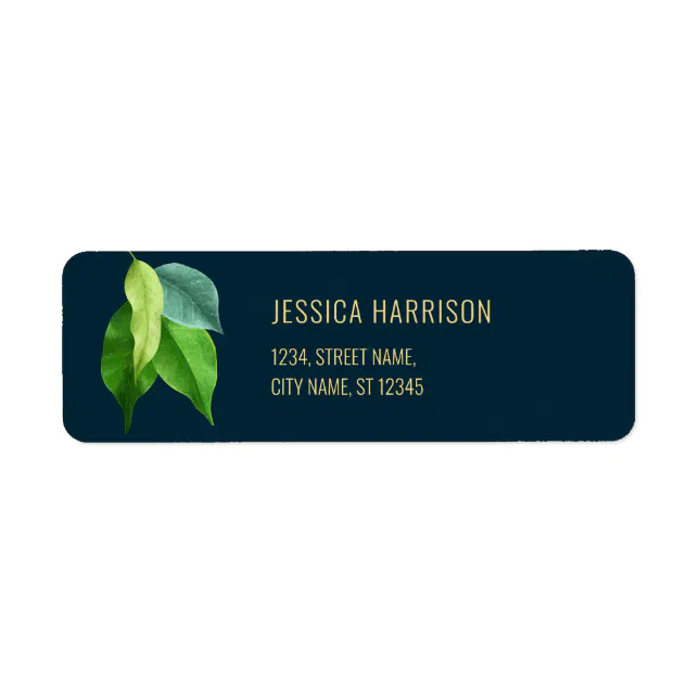 Modern Greenery Deep Blue Elegant Green Leaves Label | Zazzle