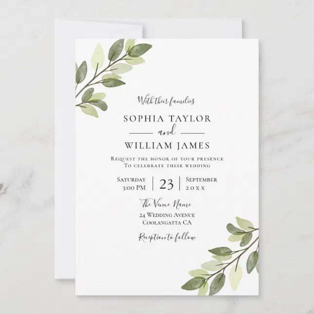 Modern Greenery Elegant Wedding Invitation | Zazzle