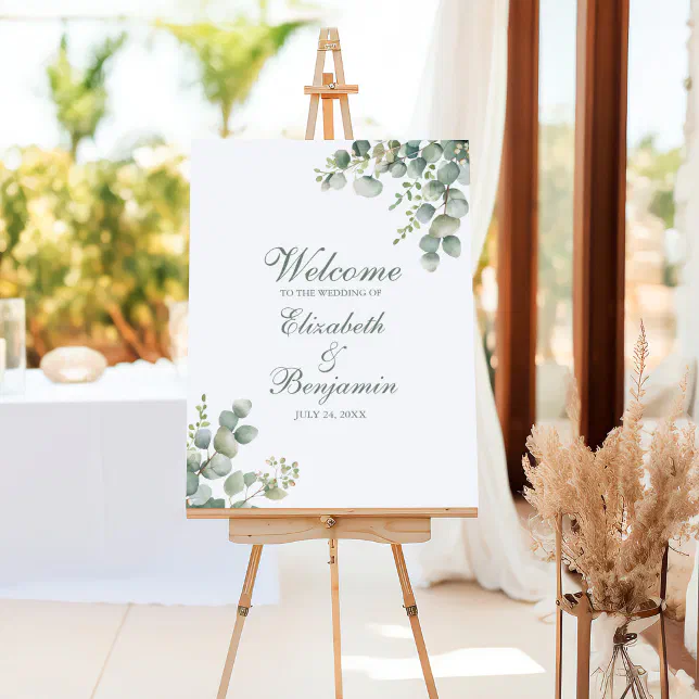 Modern Greenery Eucalyptus Wedding Welcome Sign | Zazzle