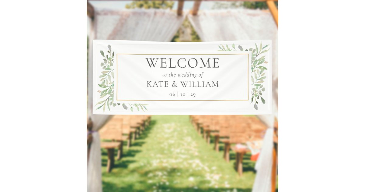 Modern Greenery Foliage Wedding Welcome Banner | Zazzle