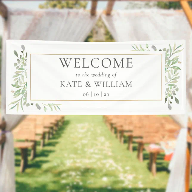 Modern Greenery Foliage Wedding Welcome Banner | Zazzle