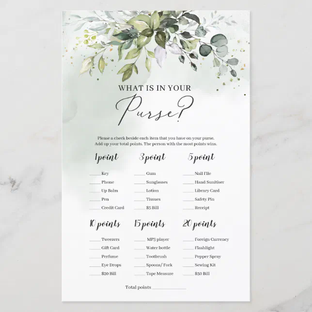 Modern greenery foliage what is in your purse game | Zazzle