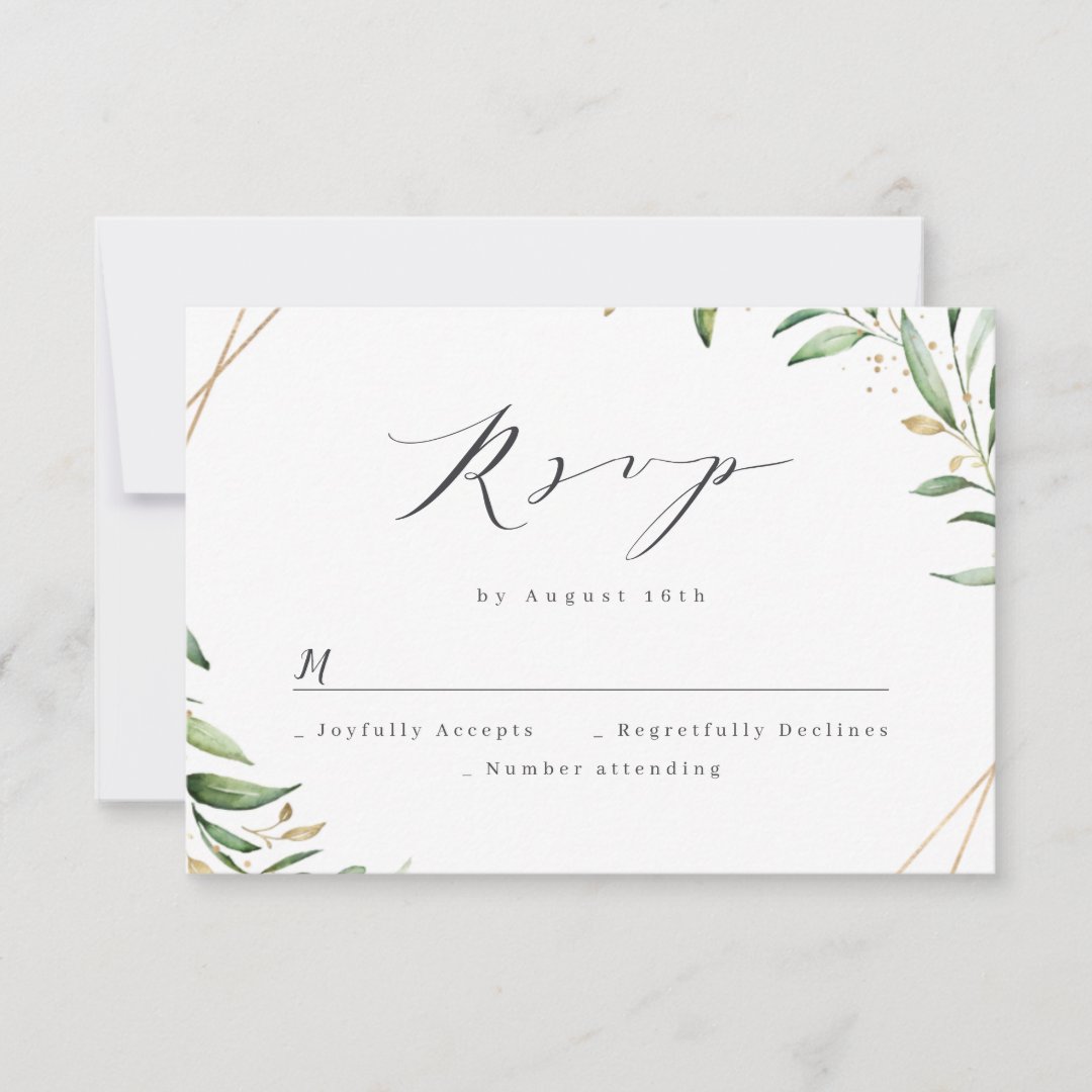 Modern Greenery Geometric Rustic Wedding RSVP Card | Zazzle