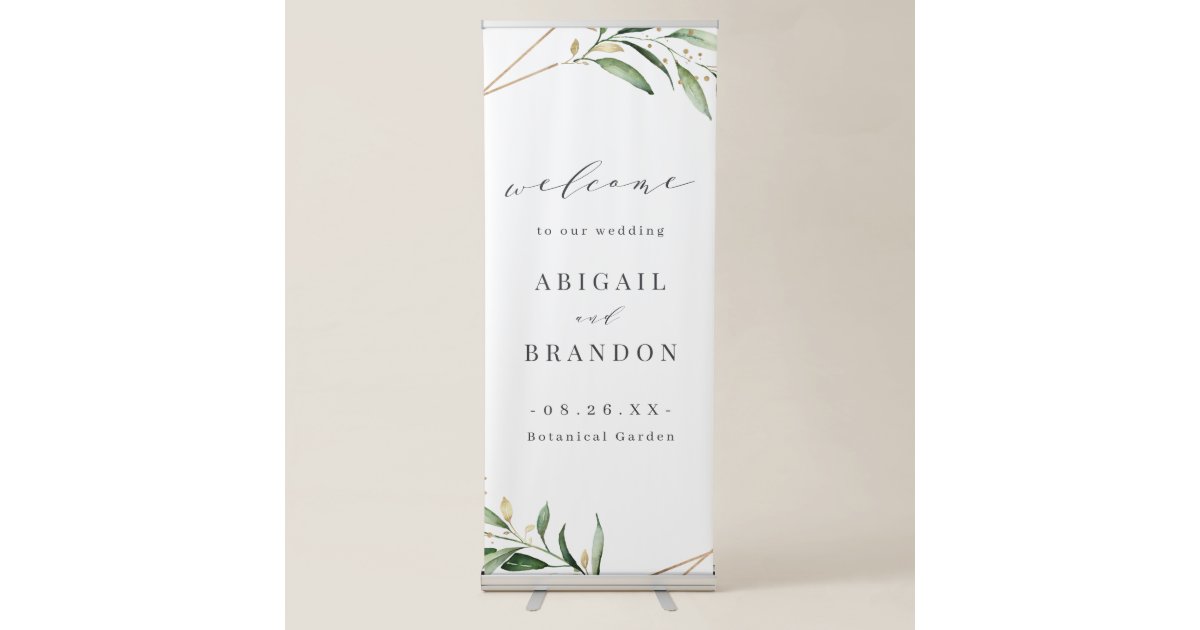 Modern Greenery Gold Geometric Rustic Wedding Sign | Zazzle