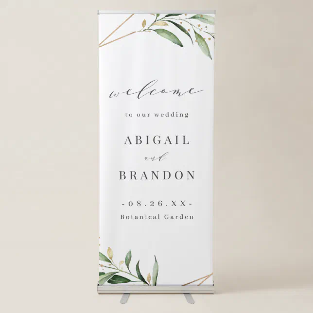 Modern Greenery Gold Geometric Rustic Wedding Sign | Zazzle