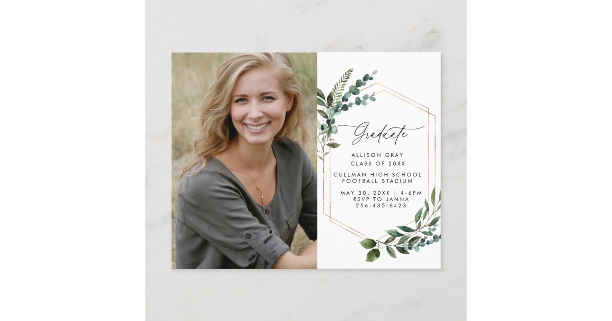 Modern Greenery Graduation Announcement | Zazzle
