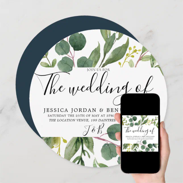 Modern Greenery Green Leaf Wedding Invitation | Zazzle
