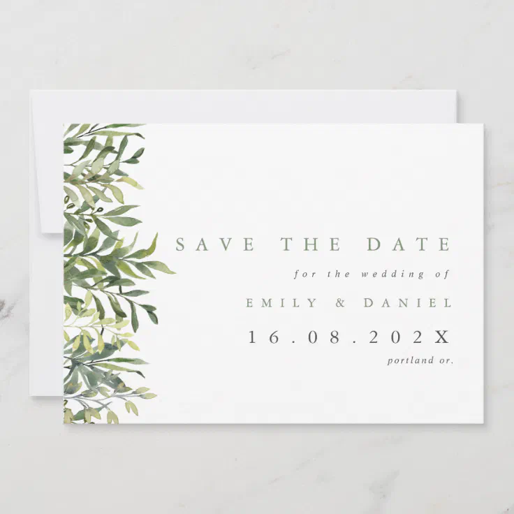 Modern Greenery Horizontal Wedding Save The Date | Zazzle