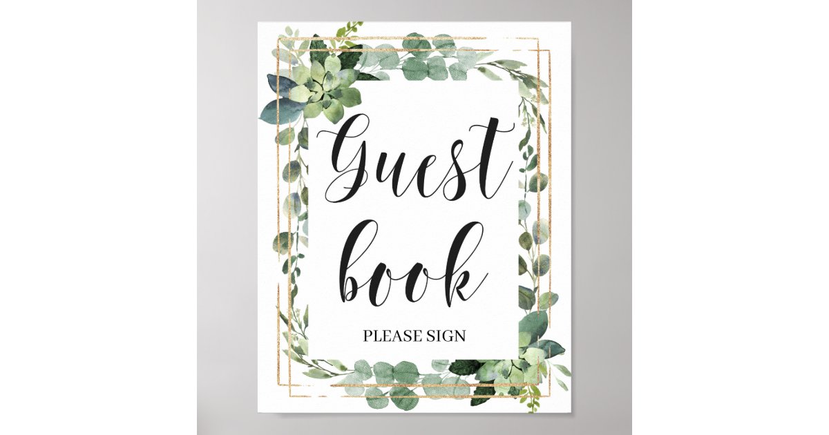 Modern Greenery succulent eucalyptus gold Poster | Zazzle