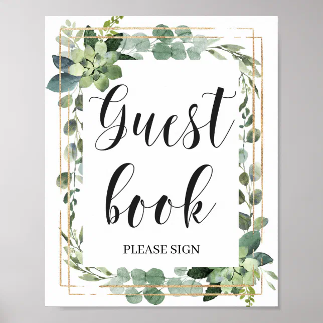 Modern Greenery succulent eucalyptus gold Poster | Zazzle