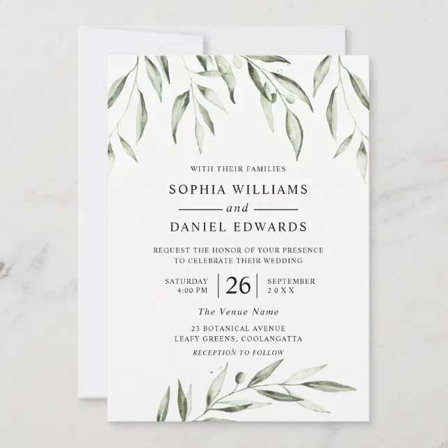 Modern Greenery Summer Fall Spring Wedding Invitation | Zazzle