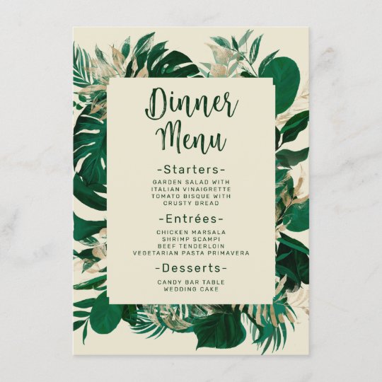 Modern Greenery Tropical Leaves Wedding Dinner Menu | Zazzle.com