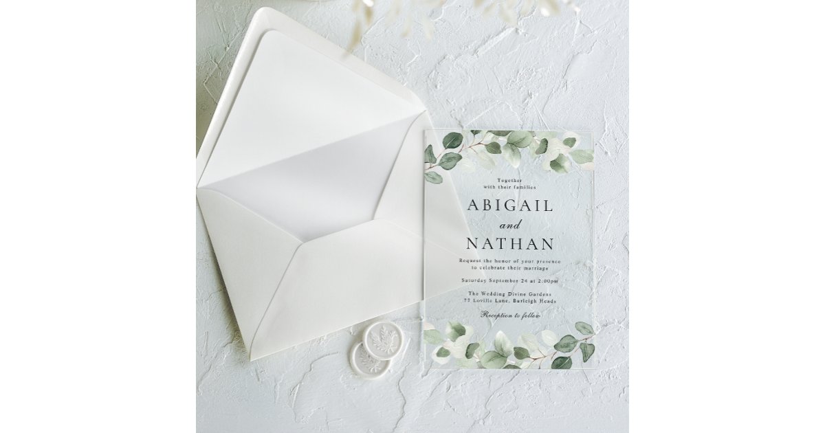 Modern Greenery Wedding Acrylic Invitations | Zazzle