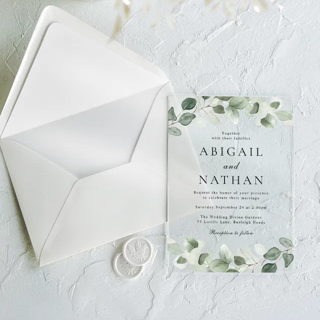 Modern Greenery Wedding Acrylic Invitations | Zazzle