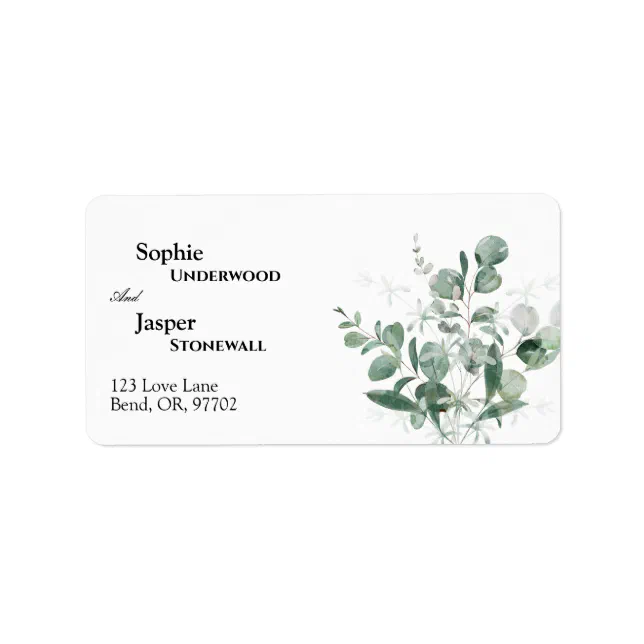 Modern Greenery White Wedding Address Label | Zazzle