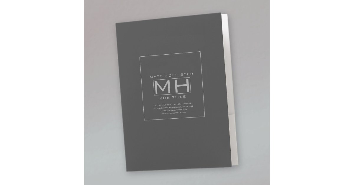 Modern Grey & Dark Grey (w/info) Professional Pocket Folder | Zazzle
