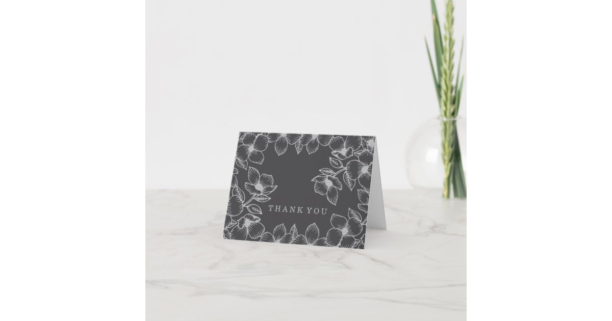 Modern Grey Floral Thank You Cards | Zazzle