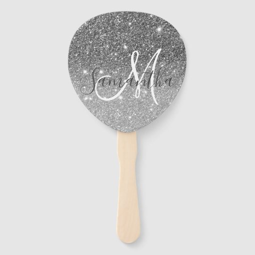 Modern Grey Glitter Sparkles Personalized Name Hand Fan | Zazzle