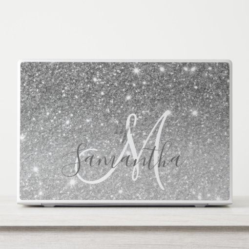 Modern Grey Glitter Sparkles Personalized Name HP Laptop Skin | Zazzle