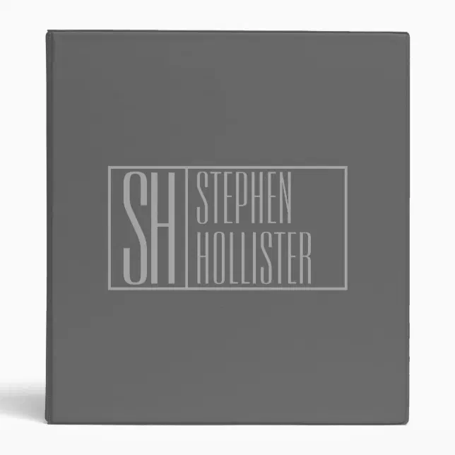 Modern, Grey on Dark Grey, Initials & Name Logo 3 Ring Binder | Zazzle