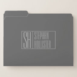 Modern, Grey on Dark Grey, Initials & Name Logo File Folder | Zazzle