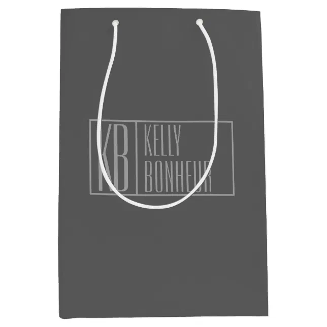 Modern, Grey on Dark Grey, Initials & Name Logo Medium Gift Bag | Zazzle