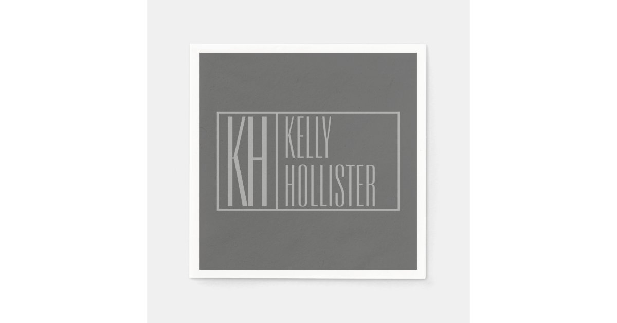 Modern, Grey on Dark Grey, Initials & Name Logo Napkins | Zazzle