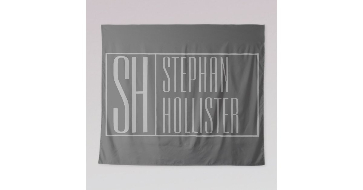 Modern, Grey on Dark Grey, Initials & Name Logo Tapestry | Zazzle